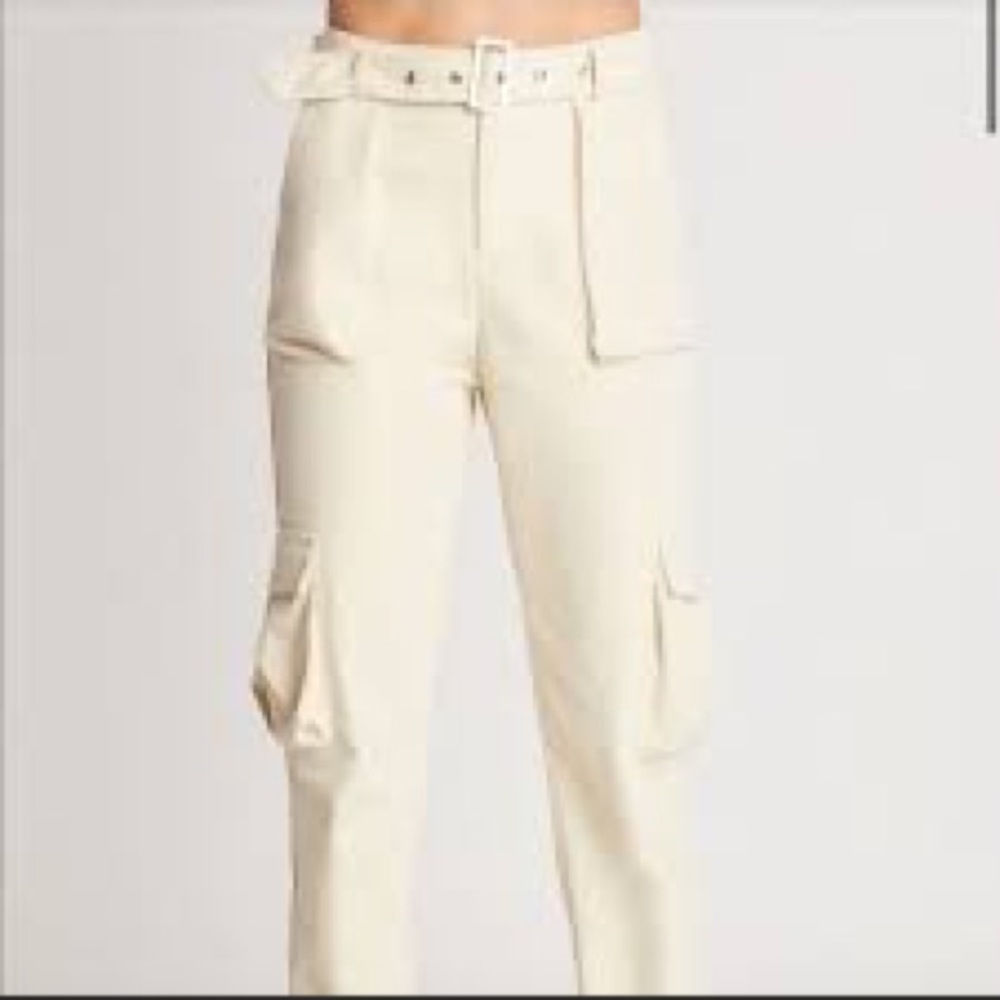 Cream Cargo Pants With Straps - Gem